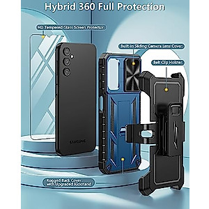 FNTCASE Case for Samsung Galaxy A14-5G: Protective Shockproof Rugged A14 Cell Phone Cover Cases with Belt Clip Holster Kickstand & Slide | Textured Tough Military Grade Drop Proof Protection - Blue