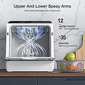 BLITZHOME Portable Dishwasher Countertop, WIFI Smart Dishwasher, Compact Dishwashers with 5L Built-in Water Tank, 5 Programs, 360° Dual Spray, High-Temp& Air-Dry Function, Fruit Cleaning