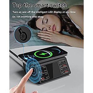 USB Charger, ASOMETECH 100W 8 Port Multiple USB Charging Station with 4 Quick Charge 3.0, 4 USB C PD Port, Wireless Charger, LCD Display Fast USB Charging Hub for iPhone 13 12 iPad Samsung and More