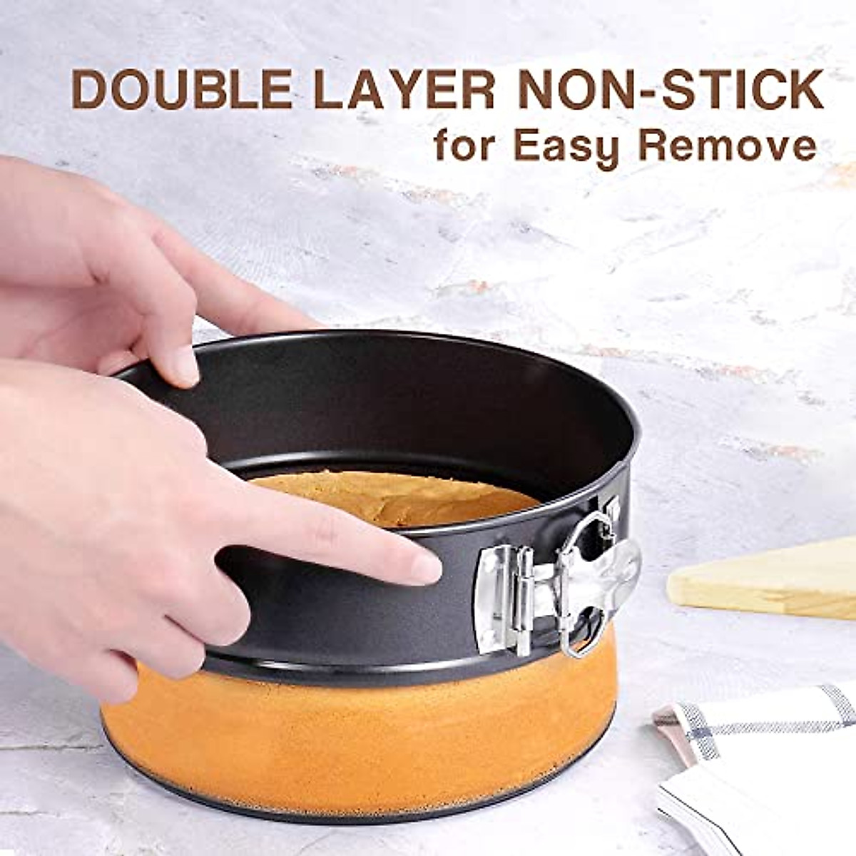 Springform Pan Set, Nonstick 3pcs (7 9 11 Inch) Springform Pans Cheesecake Pan Removable Bottom, Leakproof Round Spring Form Pans Cake Pans Sets for Baking and 60 Pcs Parchment Paper liners