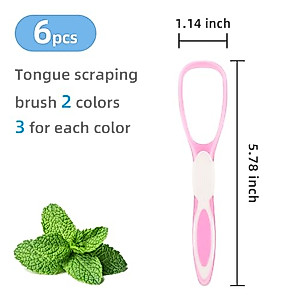 Denovin 6 Pack Tongue Scrapers for Adults, Tongue Cleaner for Oral Care, Tongue Scrubber Helps Reduce Bad Breath and Fresh Breath, Easy to Carry and Use (Pink and Blue)