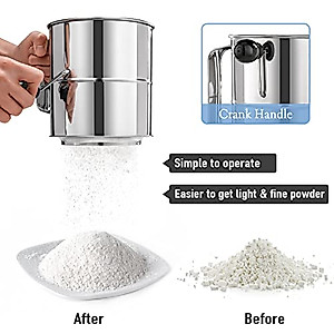 PIQUEBAR Flour Sifter - 5 Cup Fine Mesh Hand Crank Sifter Stainless Steel with Agitator Wire Loop for Baking, Powdered Sugar Duster Set