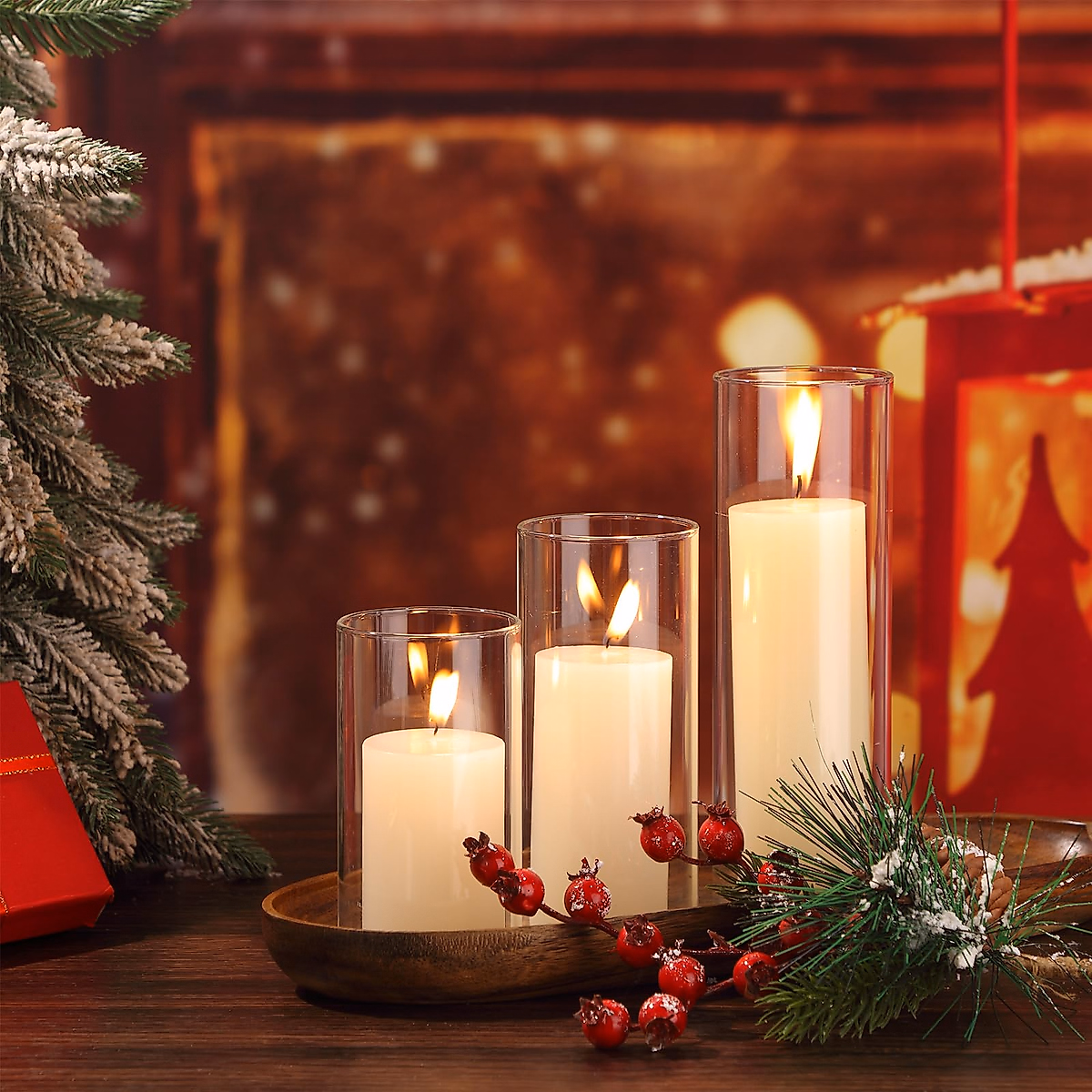 Shihanee Set of 6 Pillar Candles and Glass Cylinder Vases Clear Cylinder Candle Holders for Slim Tall Pillar Candles Wedding Centerpieces(2.6'' x 4.7'', 5.9'', 7.9'',Ivory White)