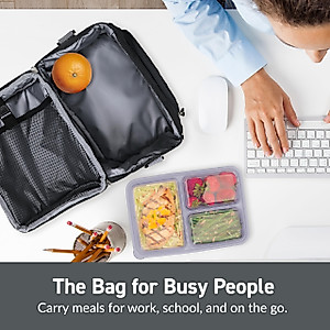 Bentgo® Deluxe Lunch Bag - Durable and Insulated Lunch Tote with Zippered Outer Pocket, Internal Mesh Pocket, Padded & Adjustable Straps, & 2-Way Zippers - Fits Most Lunch Boxes (Carbon Black)