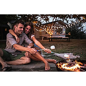 HSHKJ Marshmallow Roasting Stick 8 Packs Smores Skewers for fire Pit Telescoping BBQ Fork with Wooden Handle for Sausage Hot Dog Campfire Camping Stove Grill Kit with Portable Bag,32Inch