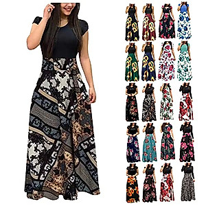 JMMSlmax Hawaiian Flower Print Dresses for Women Luau Party Maxi Summer Women's Tank Casual Dress Boho Beach Plus Size Dress