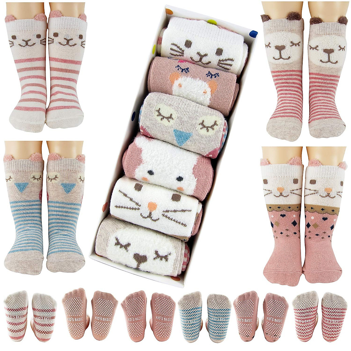 Tiny Captain Baby Toddler Girls Animal Grip Tube Socks Non/Slip Anti-Skid 1 Year Old Gift Ages 1-3 Socks(1-3 Year Old, Pink)