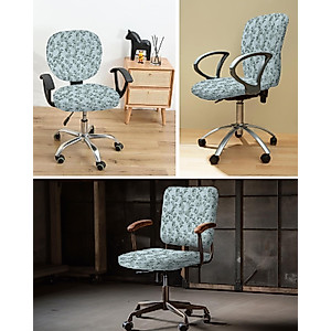 Double Love Vintage 2 Pieces Computer Office Chair Covers Set, Stretchable Desk Rotating Chair Seat Cushion Slipcover Back Covers, Decorative Protectors Cover Chinese Japanese Botanical Leaves Plant