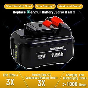 【Upgrade | 7.0AH】 TenHutt 12V Replacement Battery for Dewalt 12V MAX Cordless Power Tool DCB120 DCB123 DCB124 DCB127 Lithium-ion Battery
