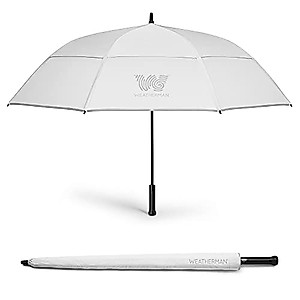 Weatherman Umbrella - Golf Umbrella - Windproof Sports Umbrella Resists Up to 55 MPH Winds - Available in 2 Sizes (62 inch, White)