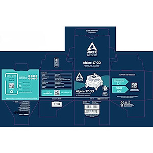 ARCTIC Alpine 17 CO - Intel CPU Cooler, 92 mm PWM Fan, Radial Heatsink, Top Blower, Intel LGA 1700, 4-pin Connector, Ball Bearing for Continuous Operation, 250-2700 RPM