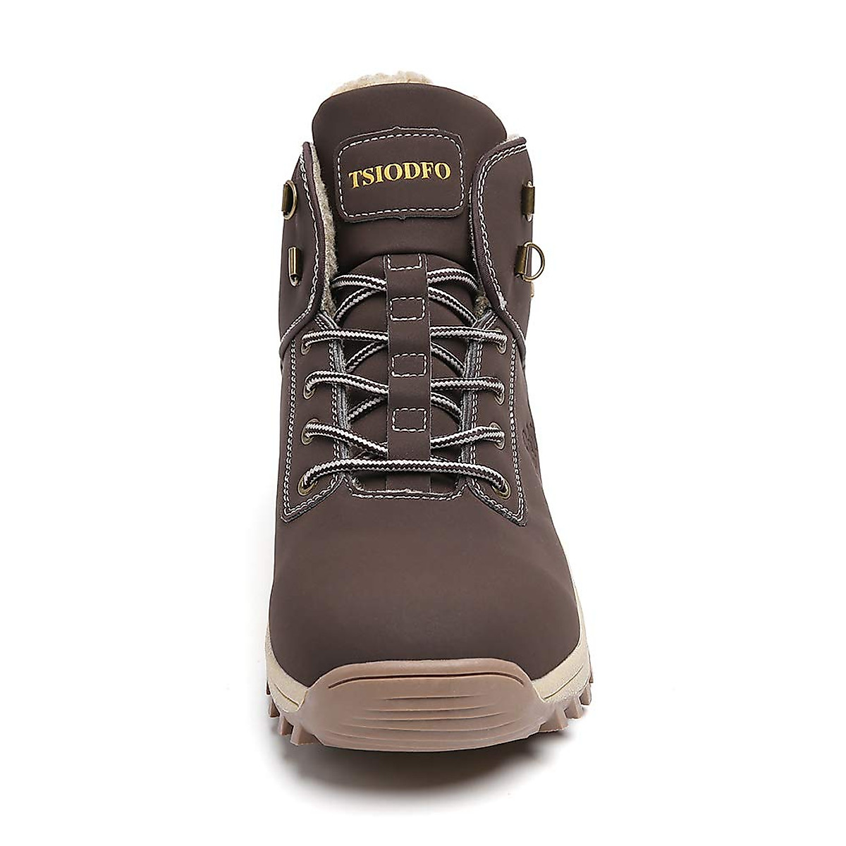 TSIODFO Winter Shoes for Men Cold Weather Snow Boots Insulated Fur Warm Outdoor Hiking Ankle Boots Waterproof Brown size 6.5