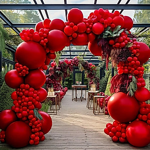 Red Black Balloons Double Stuffed Balloons Different Sizes Latex Ruby Red Balloon Garland Matte Premium Black Balloon Arch Kit for Birthday Wedding Baby Shower valentines Day Christmas Party decoratio