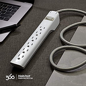 Habitat - 6 Outlet Surge Protector - Tungsten, Slim and Stylish Power Strip Surge Protector Extension Cord and Outlet Extender, Powerful Multi Plug Outlet for The Office, Desk, or Night Stand