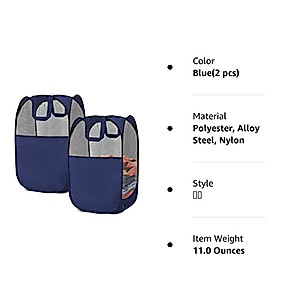 BENJUNC 2 Laundry Baskets, pop-up Laundry Baskets, Foldable mesh Laundry Baskets (Each with 2 Reinforced Handles), Blue ……