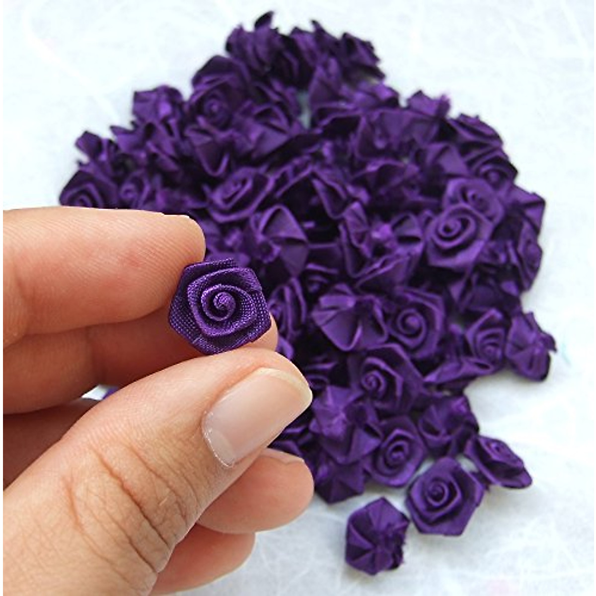 100 Assorted Tiny Satin Ribbon Rose Bows Diameter 10 mm. Tiny Embellishment Craft Artificial Applique Wedding