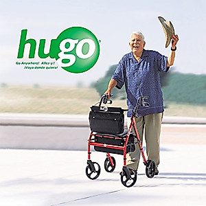 Hugo Mobility 700-961 Foldable Rollator Walker with Seat and Saddle Bag, Red