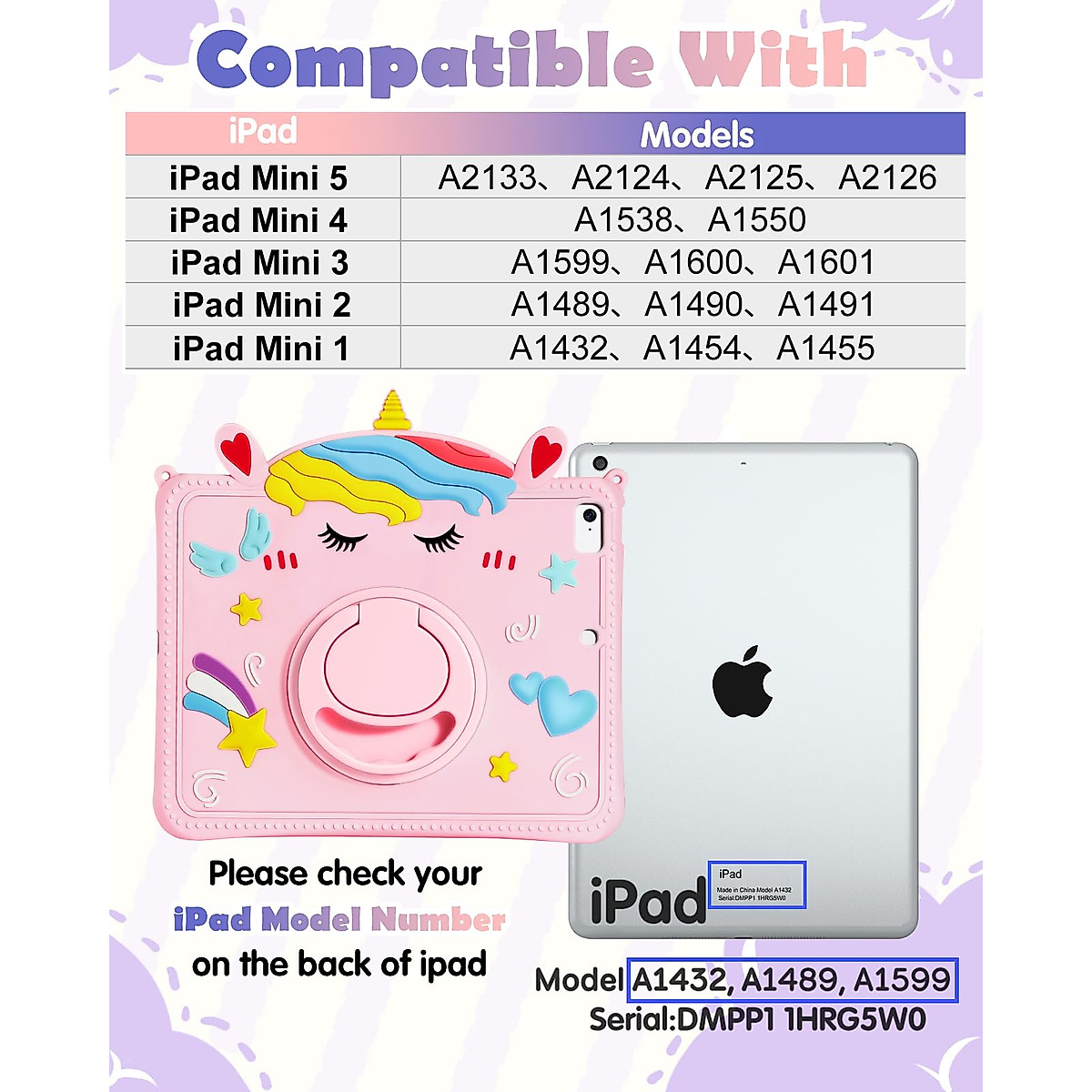 Gurgitat Girls Case for Apple iPad Mini 5/4/3/2/1-7.9 inch Cute Girly Cartoon Unicorn Cases for iPad Mini 5th/4th/3rd/2nd/1st Gen Cover with Pencil Holder Handle Stand Shoulder