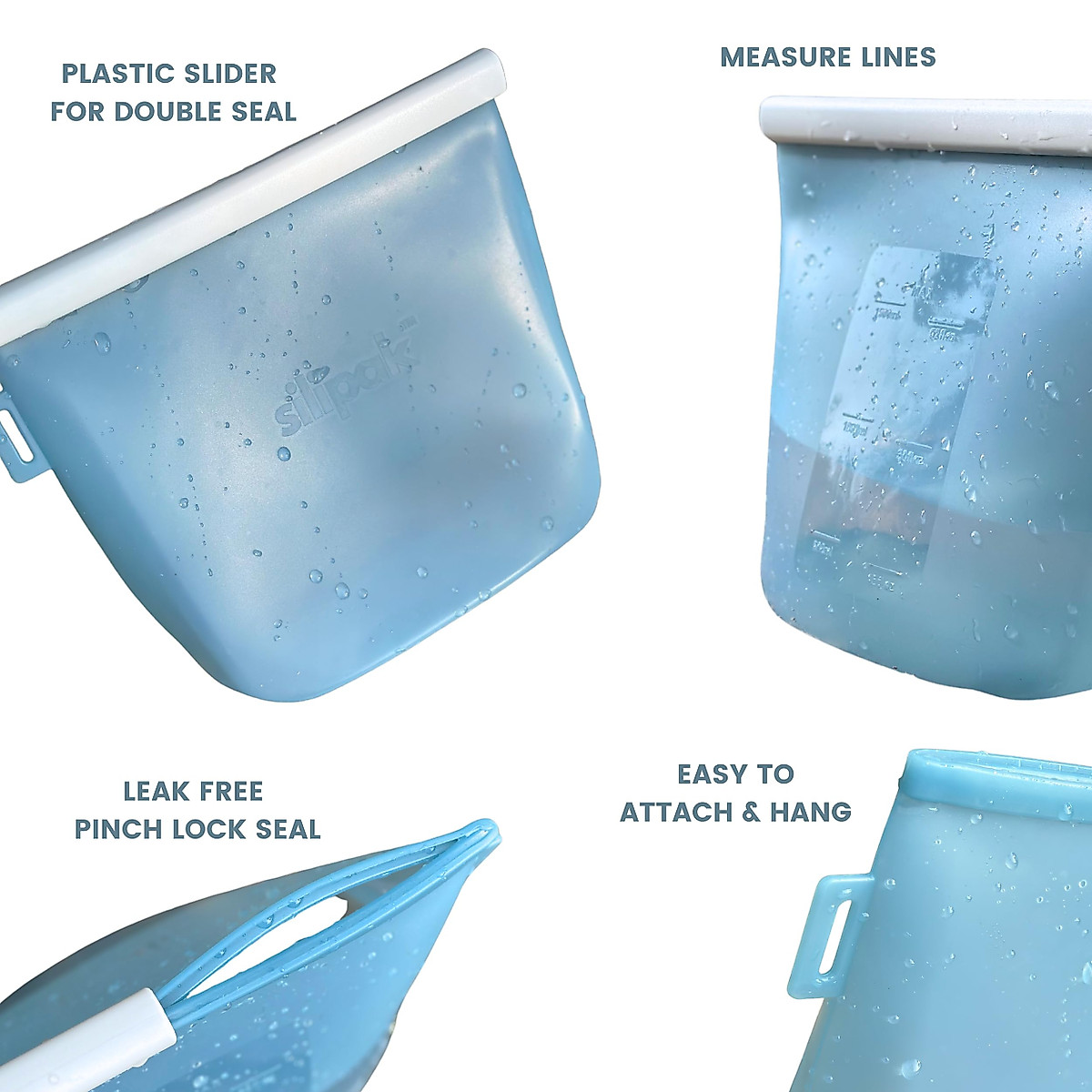 Silipak Reusable Silicone Food Storage Bags, 3 pack, Multi Use Leakproof Meal Prep Containers & Freezer Bags | Makeup Bag & Travel Containers | BPA Free, Dishwasher and Microwave Safe