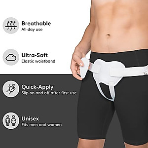 BraceAbility Inguinal Hernia Truss - Scrotal and Femoral Groin Male or Female Compression Support Belt for Testicular, Genital, Bilateral, Direct or Indirect Hernia Pain Relief Treatment Brace (M)