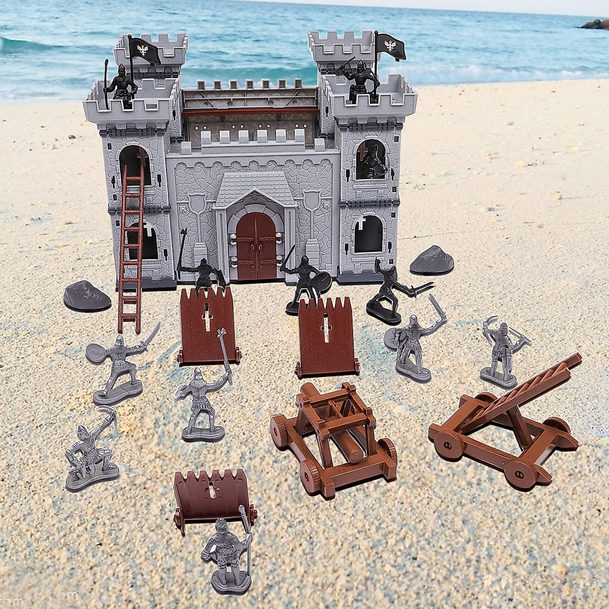 Kangkang Army Men,Knight Toys Military Toys DIY Medieval Miniature Toy Castle,Castle Toy for Boys Army Men Set Contains Assemble Castle,Crash Car,12 Plastic Soldiers (A)