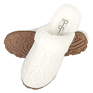 Jessica Simpson Womens Soft Cable Knit Slippers with Indoor/Outdoor Sole, Cream, Small