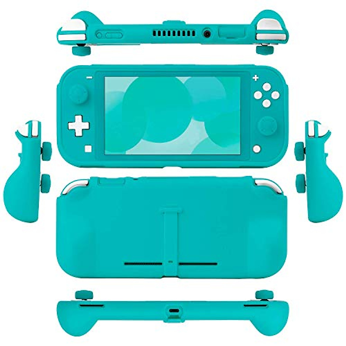 Orzly Grip Case for Nintendo Switch Lite – Case with Comfort Padded Hand Grips, Kickstand, & Pack of Thumb Grips - Turquoise Blue