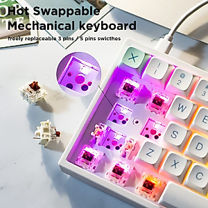 YUNZII KC68 Hot Swappable Mechanical Keyboard 68-Key Gaming Keyboard, RGB Backlit for Mac/Win/Gamers (Gateron Black Switch, Mint)