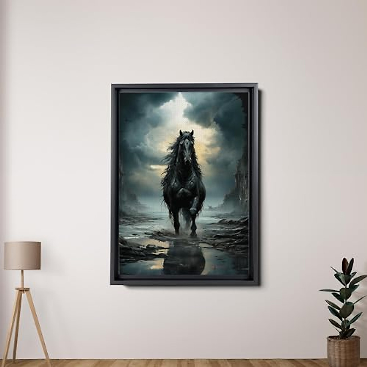 Majestic Black Stallion Galloping In The Clouds, Black Horse On Salt Flats, Canvas Print, Black Horse Print, Black Horse Wall Art, Canvas Prints, Art Decor