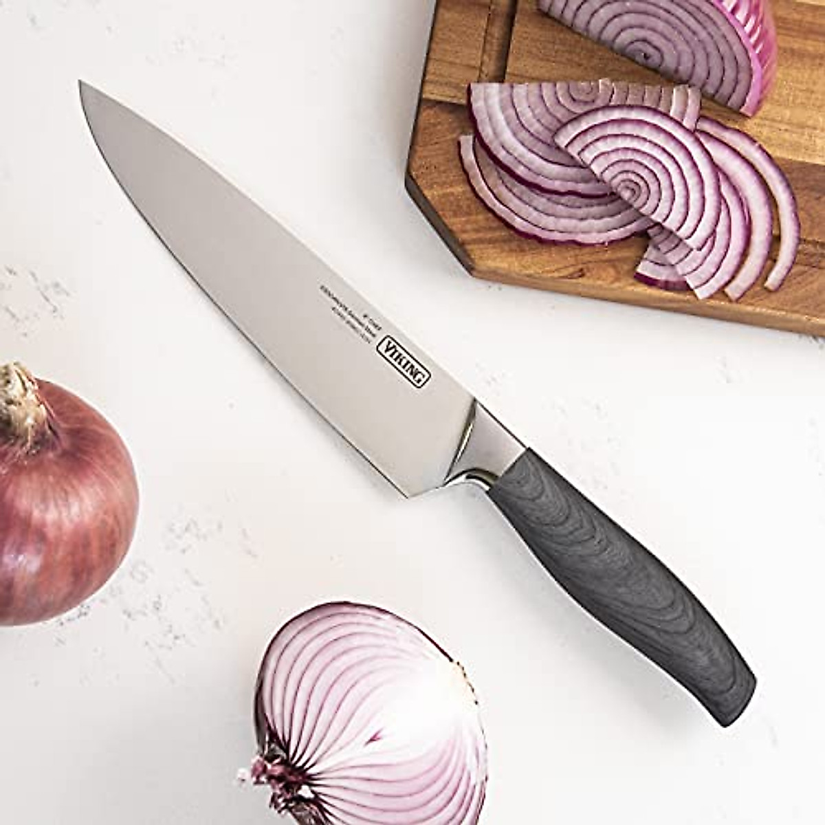 Viking Culinary German Steel Hollow Handle Cutlery Set, 6 Piece, Includes Protective Plastic Sleeve, All Essential Knife Types, Dishwasher Safe, Ash Wood Pattern Handles