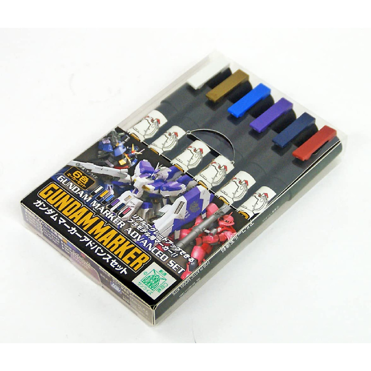 Mr Hobby GSI Creos Gundam Marker MSV Advance Set 6 Colors New white, Red gold, Light blue, Purple, Titans blue, Char pink GMS124 With Kanji LOVE Sticker, 5.98 x 5.98 x 0.5 in