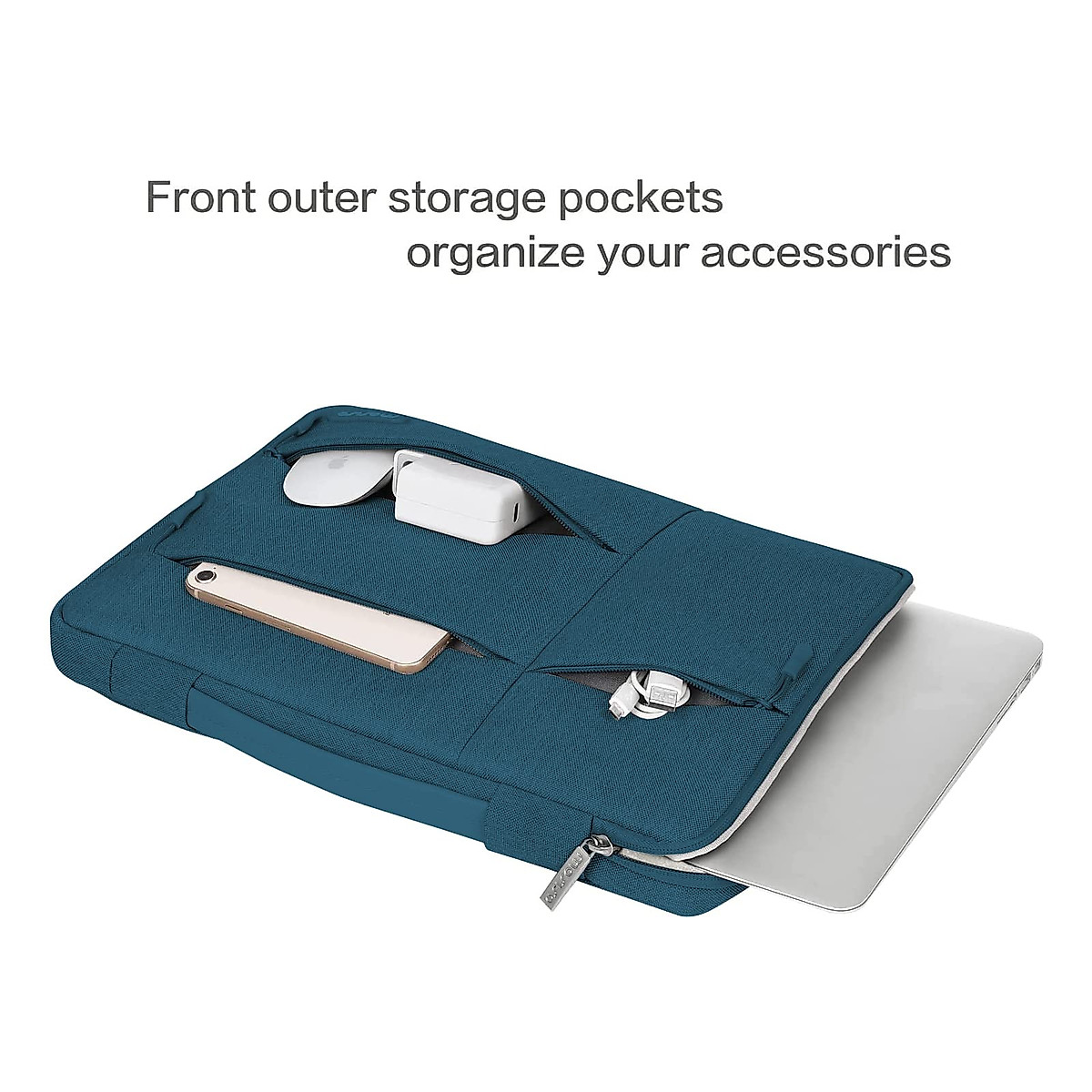 MOSISO 360 Protective Laptop Sleeve Compatible with MacBook Air 13 inch M3 M2 M1 2024-2018 / Pro 13 inch 2024-2016 / Surface Pro 9/8/7/6/X/5/4/3, Polyester Bag with Pockets&Belt, Deep Teal