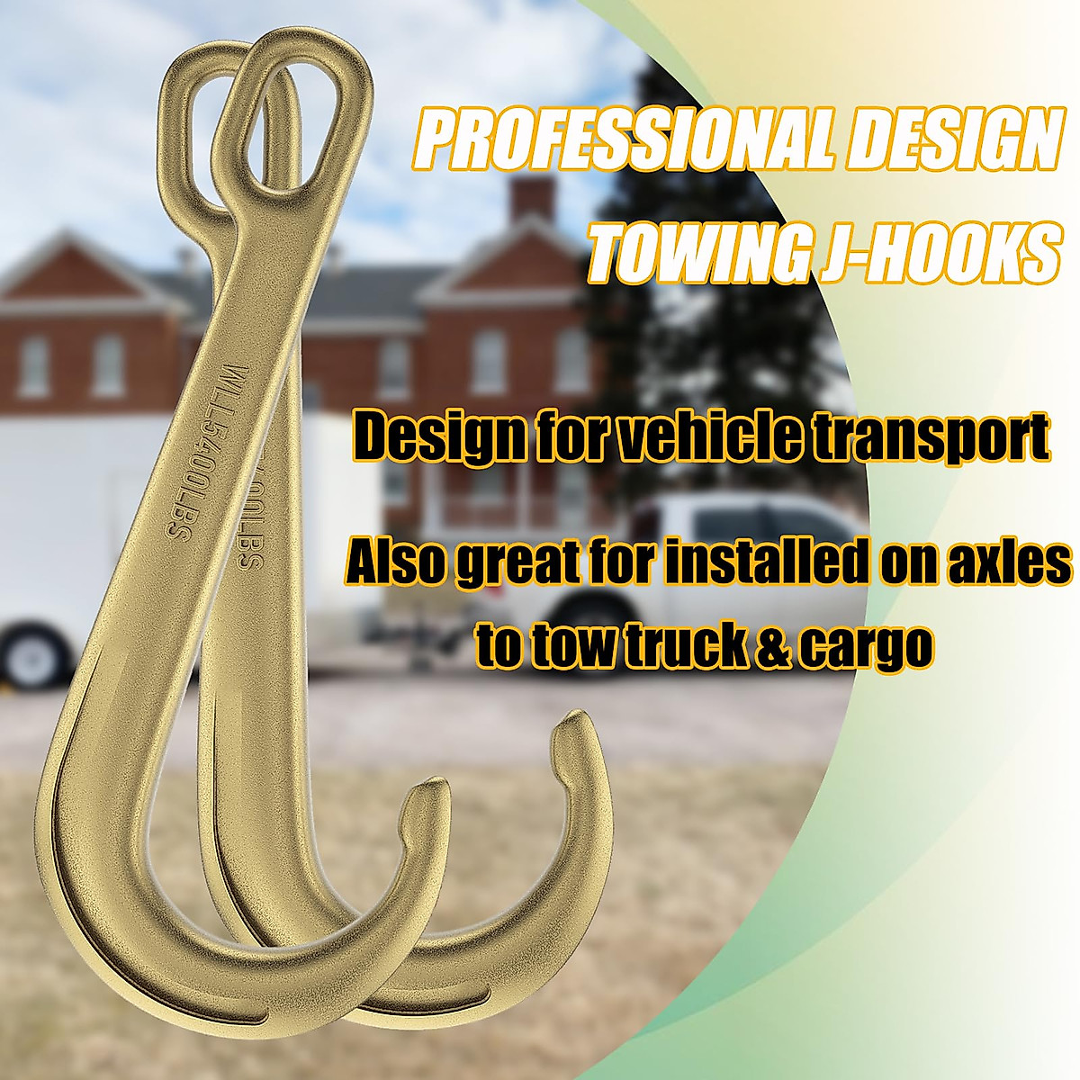 AODESTINY 2PCS 15" Heavy Duty J Hooks for Towing, Yellow Zinc Plated Tow J Hook Grade 70 Clevis J Hook for Transport Chain, 5400LBS Capacity Heavy Load