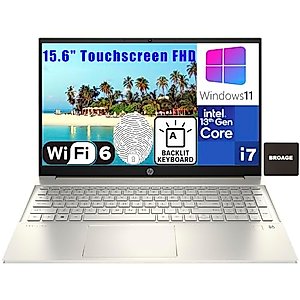 HP Pavilion 15 15.6" Touchscreen FHD Laptop Computer, 13th Gen Intel 10-Core i7-1355U, 64GB DDR4 RAM, 2TB PCIe SSD, WiFi 6, BT5.3, Backlit Keyboard, Fingerprint Reader, Warm Gold, Windows 11, Zivcul