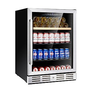 Kalamera Mini Fridge 24” Beverage and Wine Cooler Built-in or Freestanding - 120 Cans & 16 Bottles Capacity Wine Refrigerator Cooler- For Kitchen, Office or Bar with White Interior Light