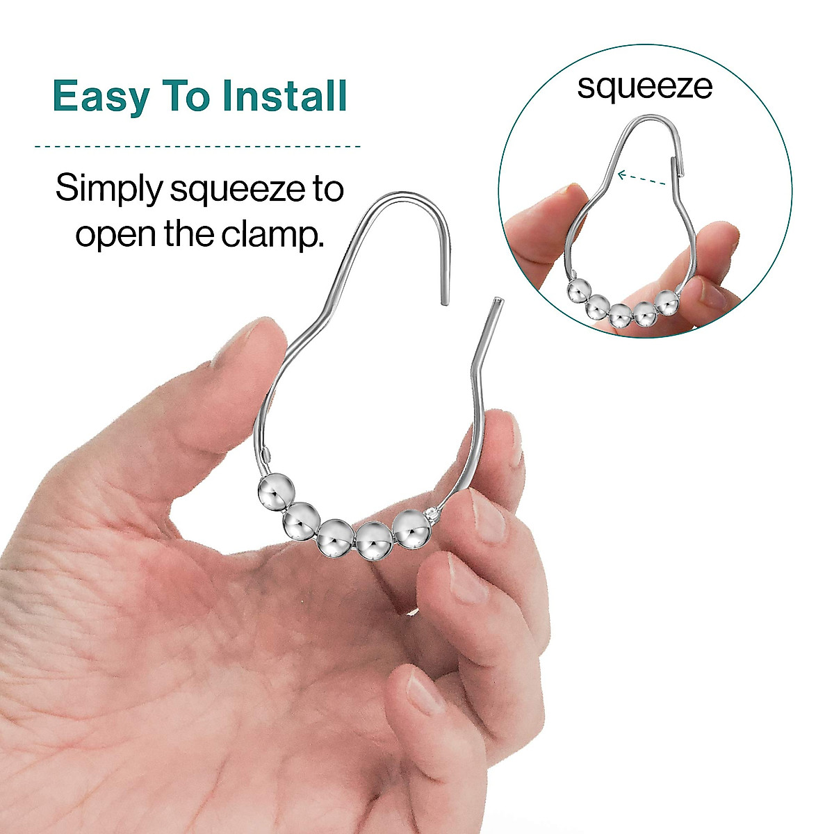 LiBa Shower Curtain Rings Hooks Rustproof Stainless Steel Nickel Chrome Plating for Bathroom Shower Curtain Rods- Set of 12