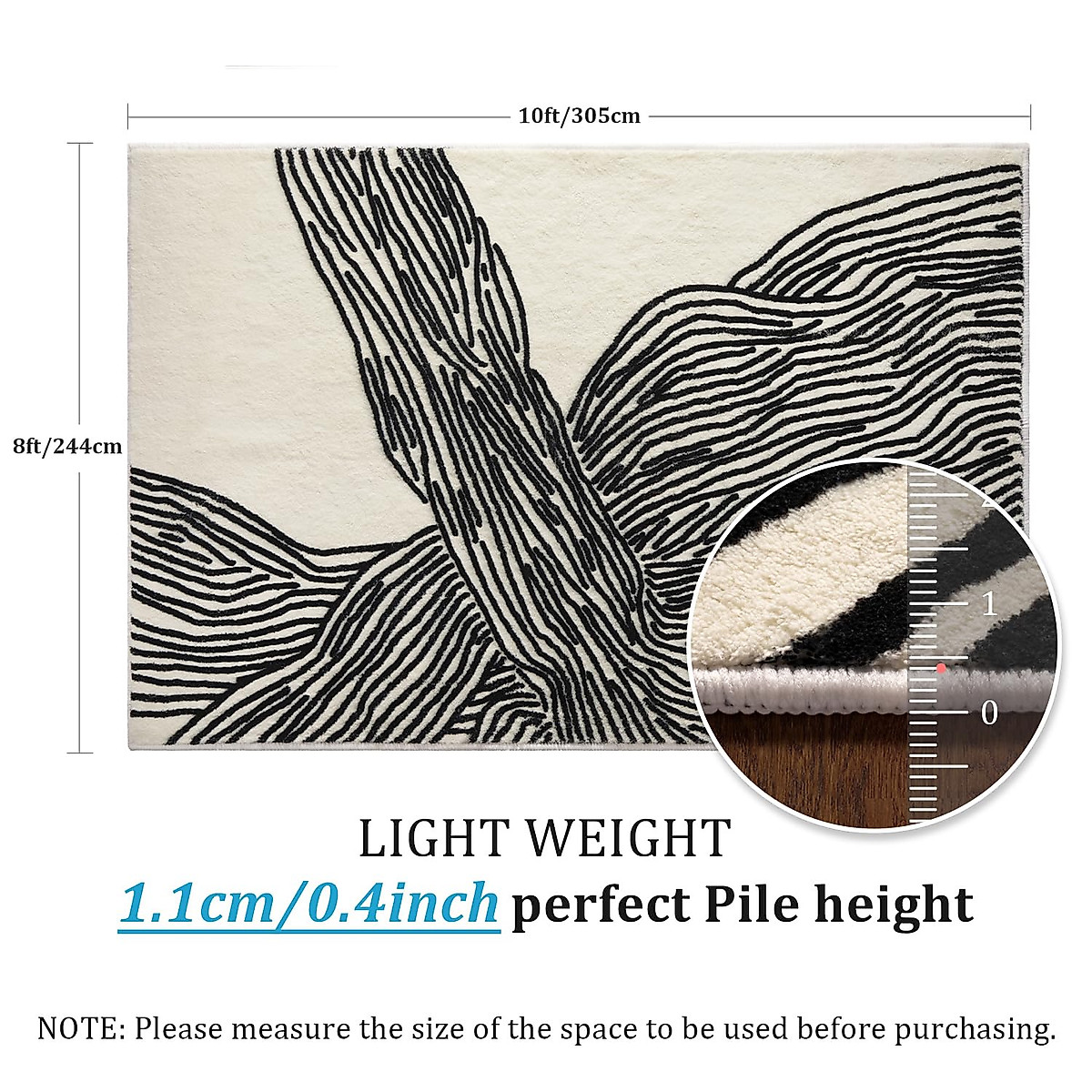 YIHOUSE 8×10 Ft Area Rugs Non-Shedding Washable Rug, Bedroom Living Room Dining Room Office Nonslip Modern Large Rugs Soft Faux Wool Carpet Indoor Contemporary Striped Rugs-Black and White Rug