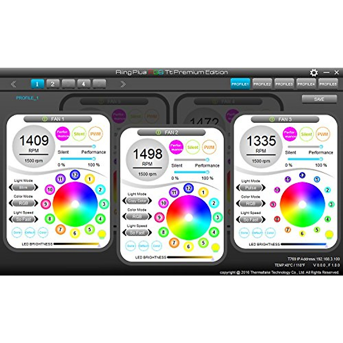 Thermaltake Riing Plus 12 RGB TT Premium Edition 120mm Software Enabled Circular 12 Controllable LED Ring Case/Radiator Fan - Five Pack - CL-F054-PL12SW-A