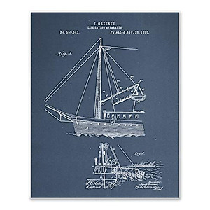 Sailboat Patent Wall Decor - Set of 6 (8x10) sailing art prints