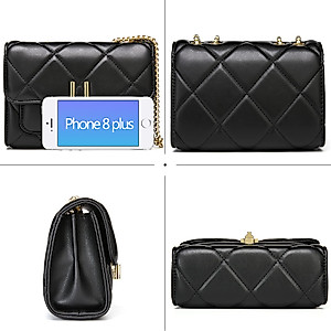 Duomier Small Quilted Purse Crossbody Bag for Womens Gold With Chain Strap Fashion Female Girl Mini 25 (Black)