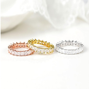 TIGRADE 4mm Eternity Ring Princess Cut Square Cubic Zirconia Engagement Wedding Band for Women Size 5 to 11,Rose Gold,Size 7