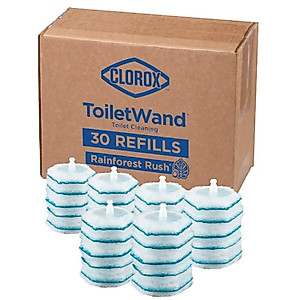 Clorox Toilet Wand Disinfecting Refills, Toilet and Bathroom Cleaning, Toilet Brush Heads, Disposable Wand Heads, Rainforest Rush, 30 Count