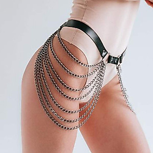 Zoestar Punk Leather Waist Chain Tassel Waist Harness Black Leather Body Belt Party Waist Cage for Women (Color 1)