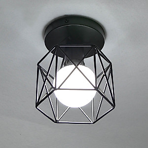 Lysed E26 E27 Retro Black Industrial Light Fixture,Vintage Flush Mount Ceiling Light,Mini Metal Rustic Ceiling Lamp for Porch Hallway,Kitchen,Stairway,Farmhouse Light