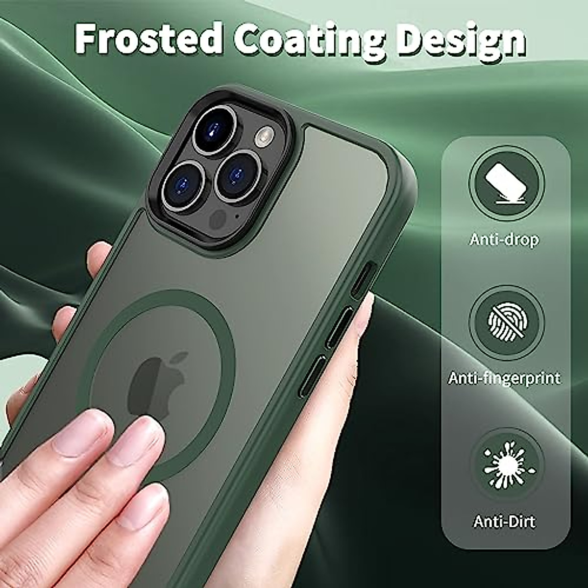 CACOE Magnetic Case for iPhone 14 Pro 6.1 inch-Compatible with MagSafe & Magnetic Car Phone Mount,Anti-Fingerprint TPU Thin Phone Cases Cover Protective Shockproof (Dark Green)