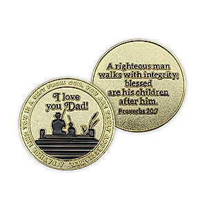 Father's Coin, I Love You Dad Token of Appreciation, Gold-Color Plated Challenge Coin, Proverbs 20:7, Man of God, Unique Gift Idea for Dads & Grandfathers, from Daughter, Sons or Wife