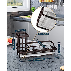 Consumest Sink Caddy Kitchen Sink Organizer, Sponge Holder for Kitchen Sink with Removable Drip Tray for Countertop Dish Soap Holder Dispenser Brush Holder, 304 Stainless Steel - Bronze