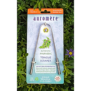 Auromere Tongue Cleaner, Ancient Oral Hygiene, Eco Friendly, Zero Waste, Stainless Steel, Eliminate Bad Breath (1 Pack)