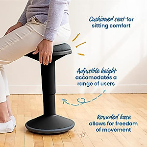 ECR4Kids Sitwell Wobble Stool with Cushion, Adjustable Height, Active Seating, Black