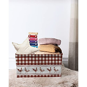 Farmhouse Rooster Storage Bins 1 Pack, Large Waterproof Storage Baskets for Shelves Closet, Rustic Farm Animals Red White Plaid Storage Basket Foldable Storage Box Cube Storage Organizer with Handles